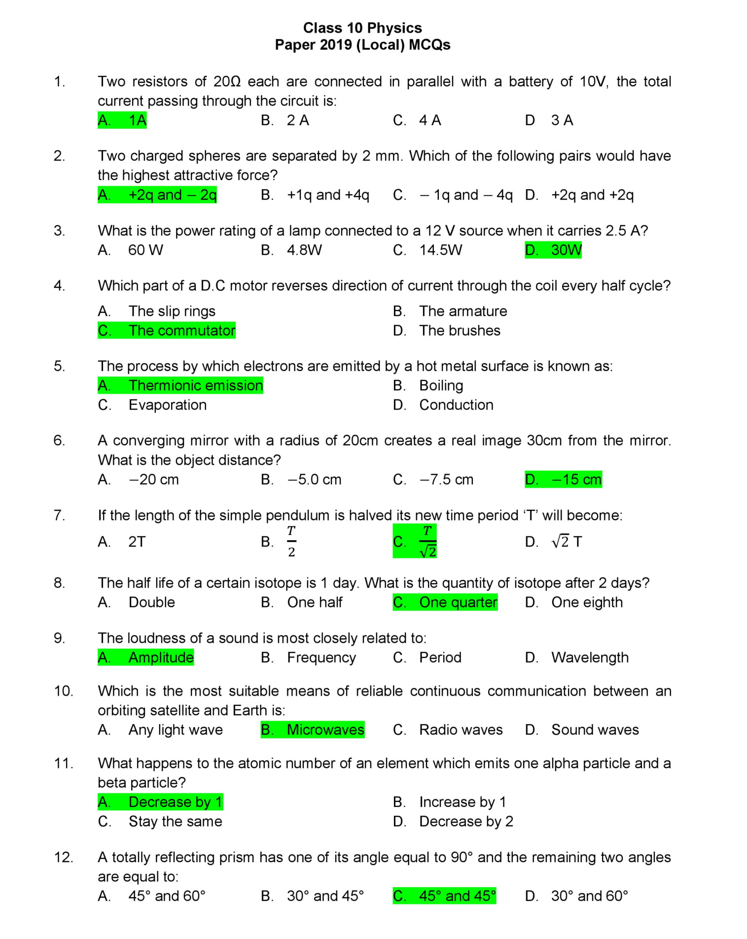 Class 10 Physics 2019 Solved Past Paper Federal Board Class 10 Physics 2019 Solved Past Paper Federal Board